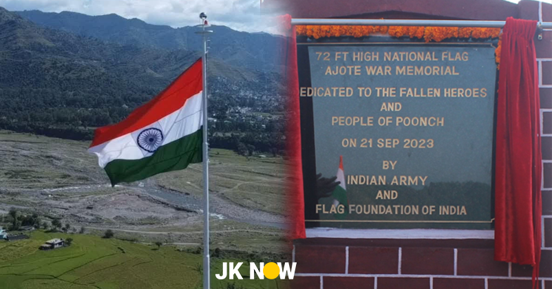 Indian Army installs 72-feet-high National Flag at Ajote War Memorial ...